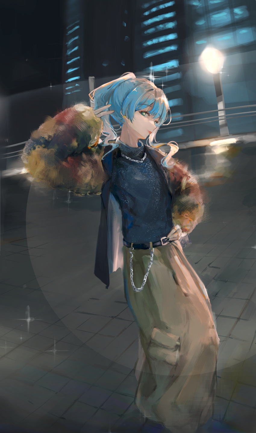 Safebooru - 1girl absurdres asymmetrical sidelocks belt bibbidiba (hololive) black jacket black ...