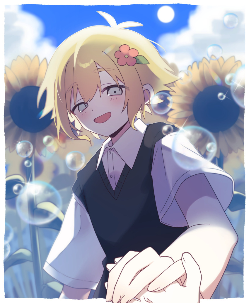 Safebooru - 1boy absurdres antenna hair basil (faraway) (omori) basil (omori) blonde hair blue ...