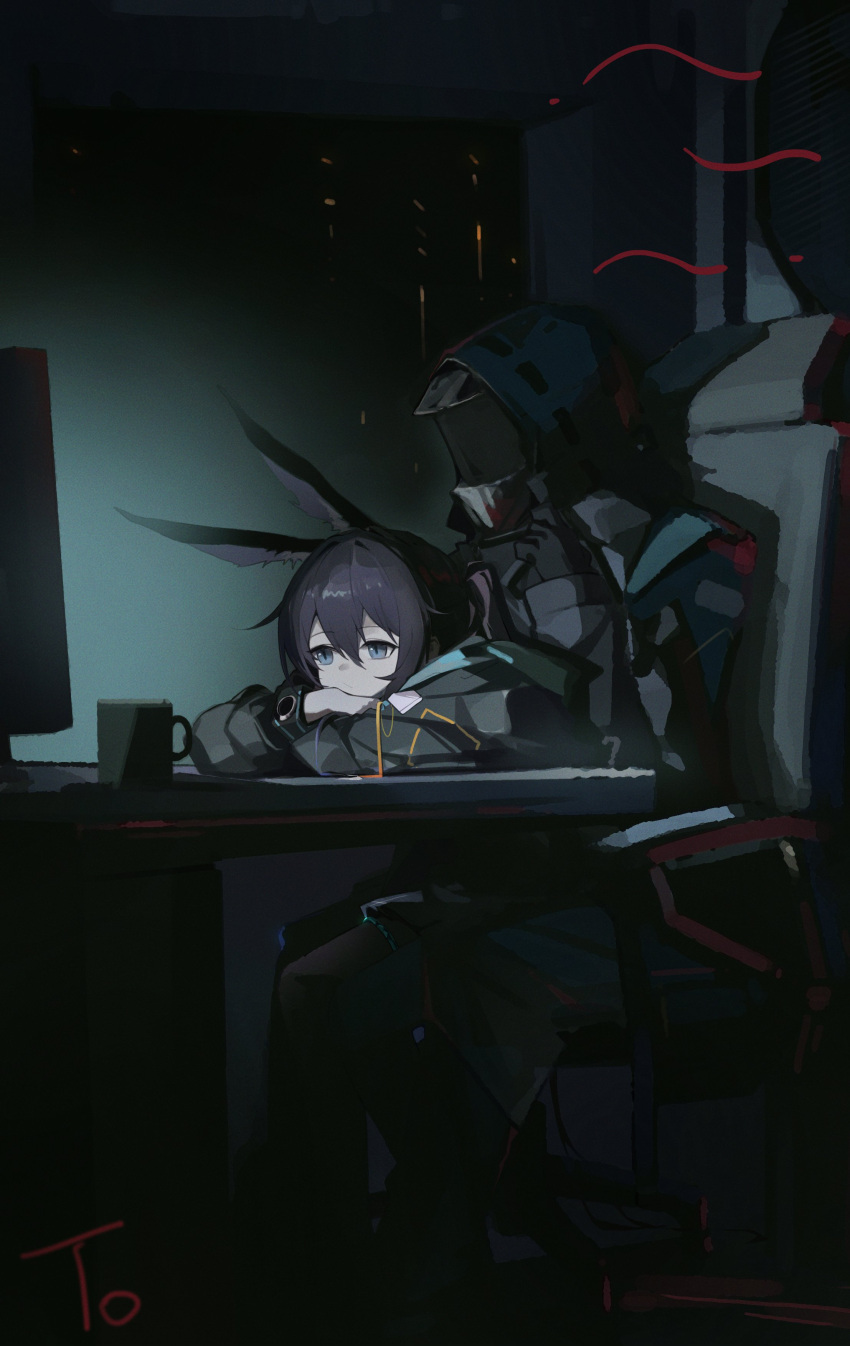 Safebooru - 1girl 1other absurdres amiya (arknights) animal ears arknights black hair blue eyes ...