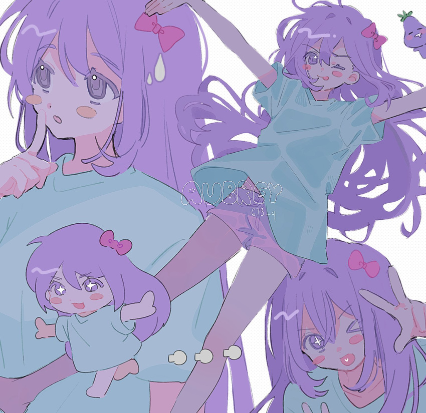 Safebooru - > o 1girl 673 q ;d ;p \o/ aqua shirt arms up artist name ...