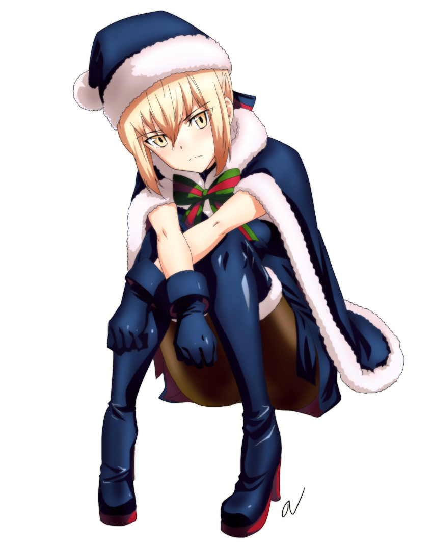 Safebooru - 1girl absurdres artoria pendragon (fate) black pantyhose black santa costume blonde ...