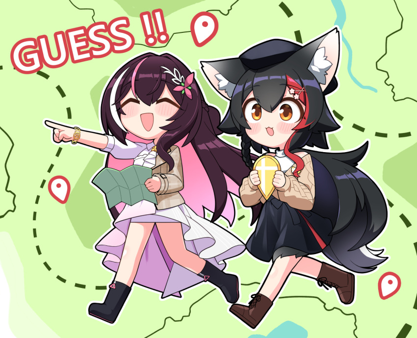 Safebooru - 2girls :d ^ ^ animal ears ascot asymmetrical sidelocks azki ...