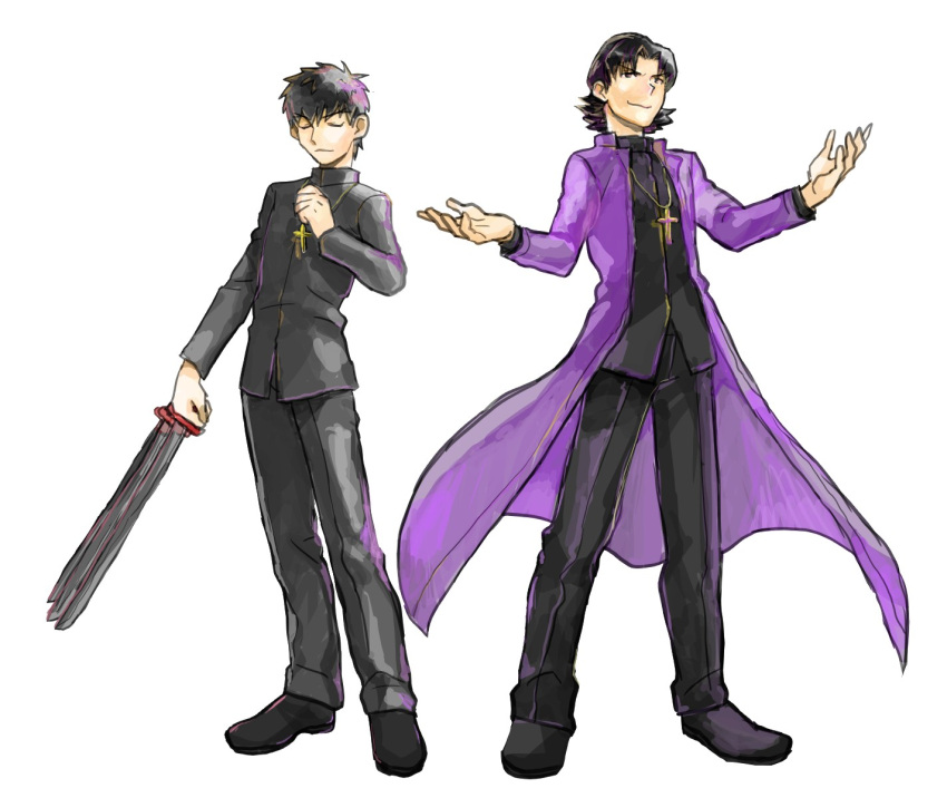Safebooru - 2boys black hair black keys brown hair cassock cross cross ...