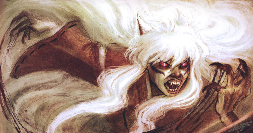 Safebooru - animal ears artist name blood facial mark fangs fingernails ...