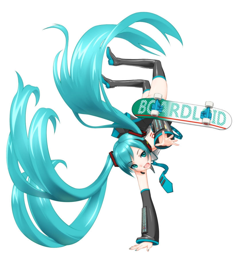 Safebooru - aqua eyes aqua hair ares (garuda) boots detached sleeves floating hair handstand ...