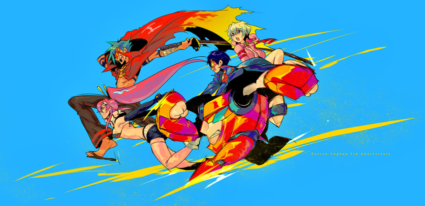 Safebooru - 2girls bikini top blue hair cape goggles kamina kamina ...