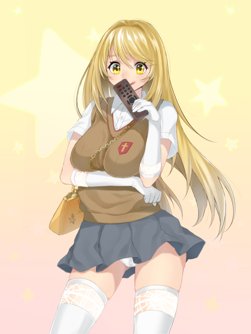 Safebooru - + + 1girl bag blonde hair controller gloves highres long hair neko mofumofu panties ...