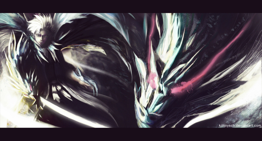 Safebooru - bleach boy dragon glowing glowing eyes green eyes haori ...