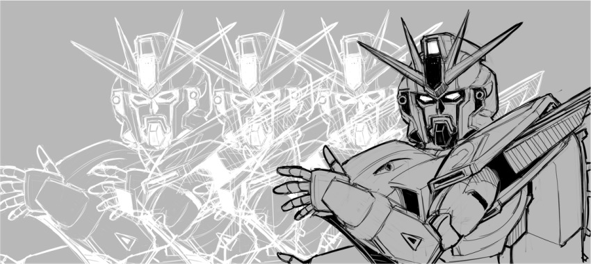 Safebooru - afterimage f91 gundam grey background greyscale gundam ...