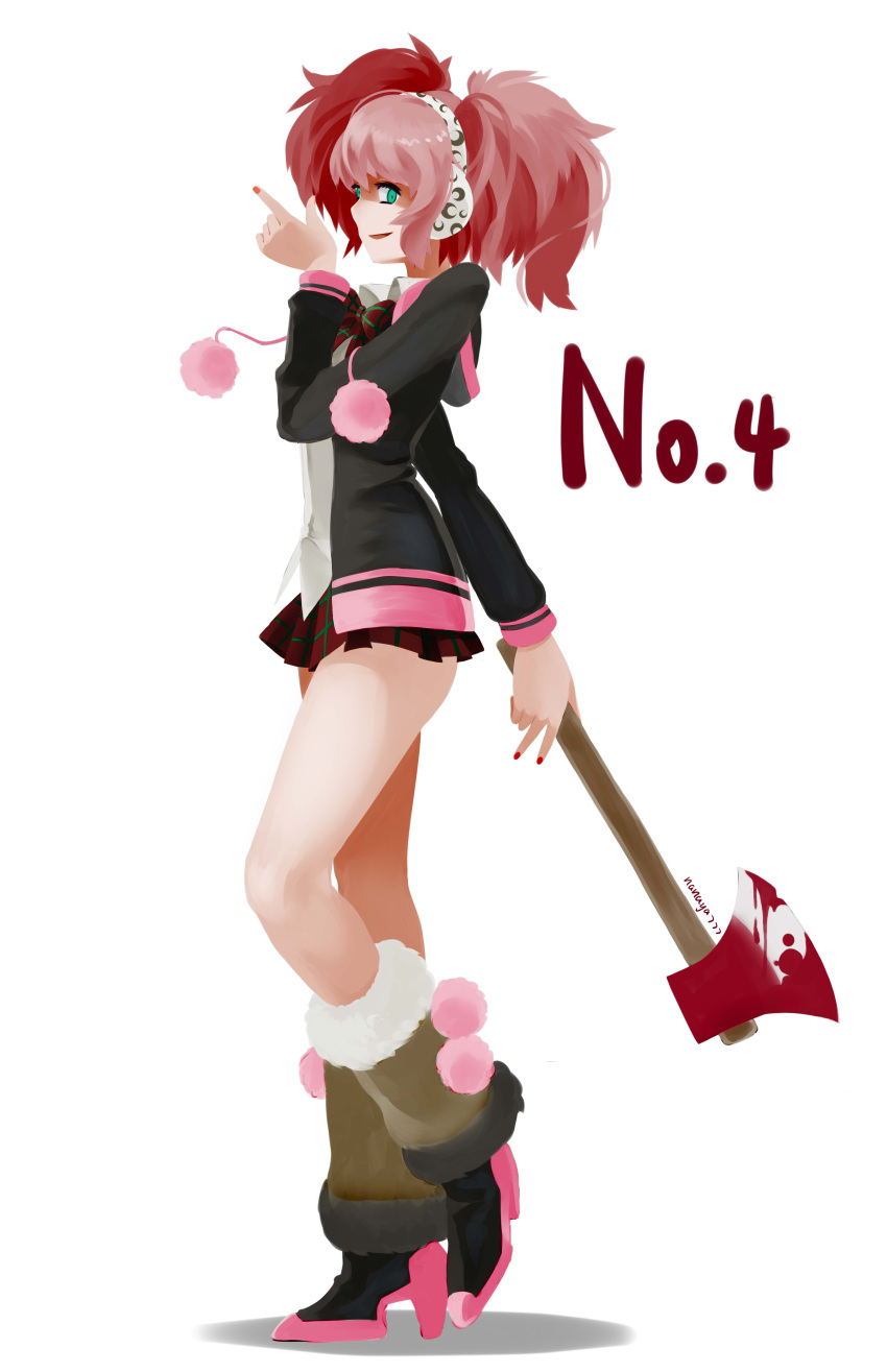 Safebooru - 999 absurdres axe clover (999) earmuffs green eyes grin ...