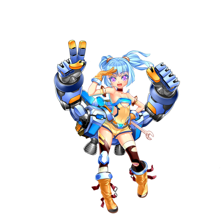 Safebooru - armband bandaid bare shoulders blue hair boots gloves ...