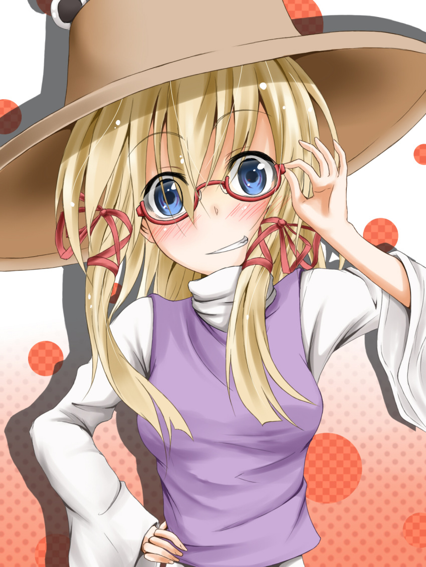 Safebooru - bespectacled blonde hair blue eyes blush bust flask ...