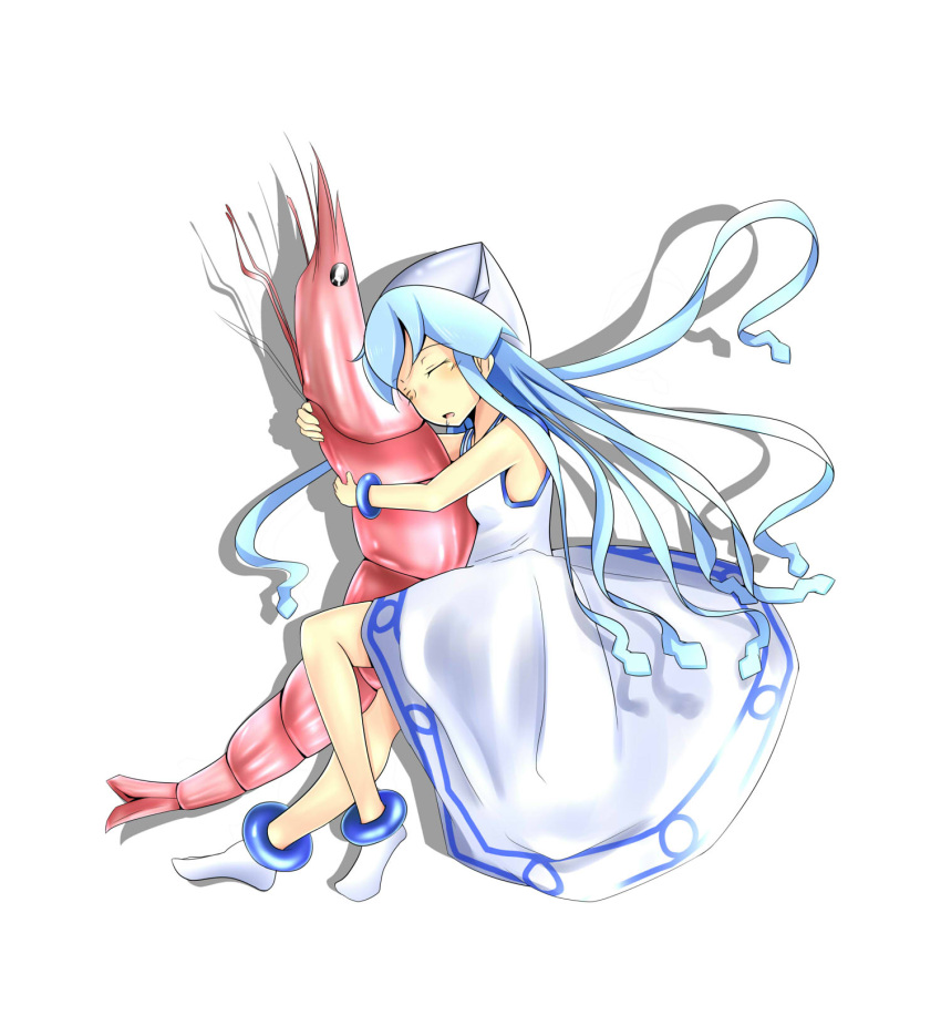 Safebooru - blue hair closed eyes dress eyes closed hat highres hug ikamusume long hair ...