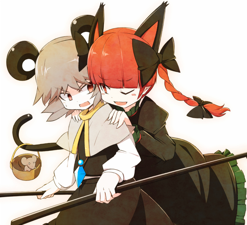 Safebooru - aho animal ears basket blush stickers braid capelet cat ...