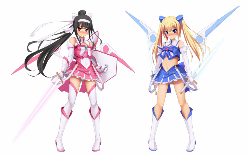 Safebooru Bare Shoulders Black Hair Blonde Hair Blue Blue Eyes Blush 1941