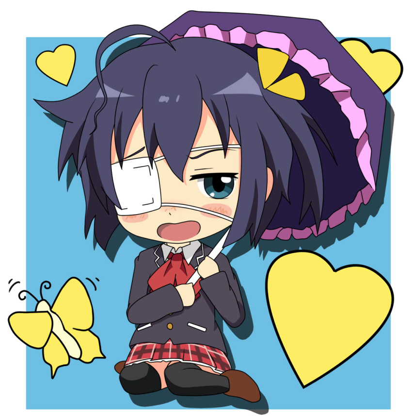 Safebooru - black hair blue eyes blush stickers butterfly chibi ...