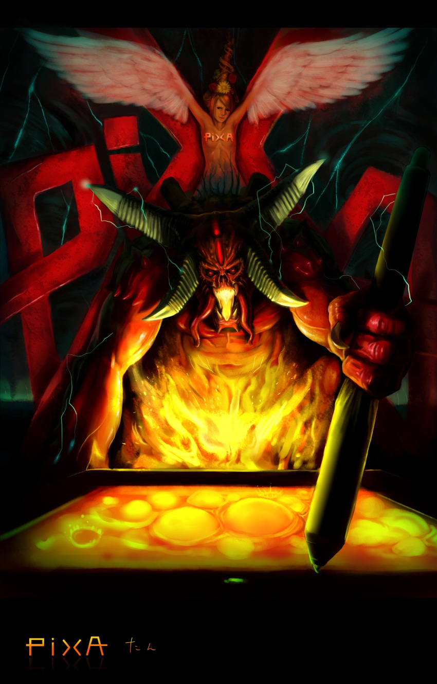 Safebooru - androgynous angel bubble demon fire glowing glowing eyes ...