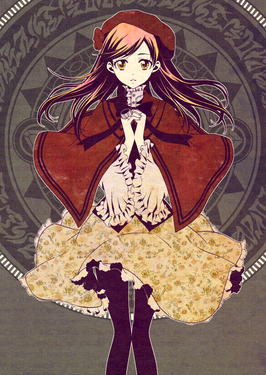 Safebooru - beret black legwear cloak female hands clasped hat highres ...