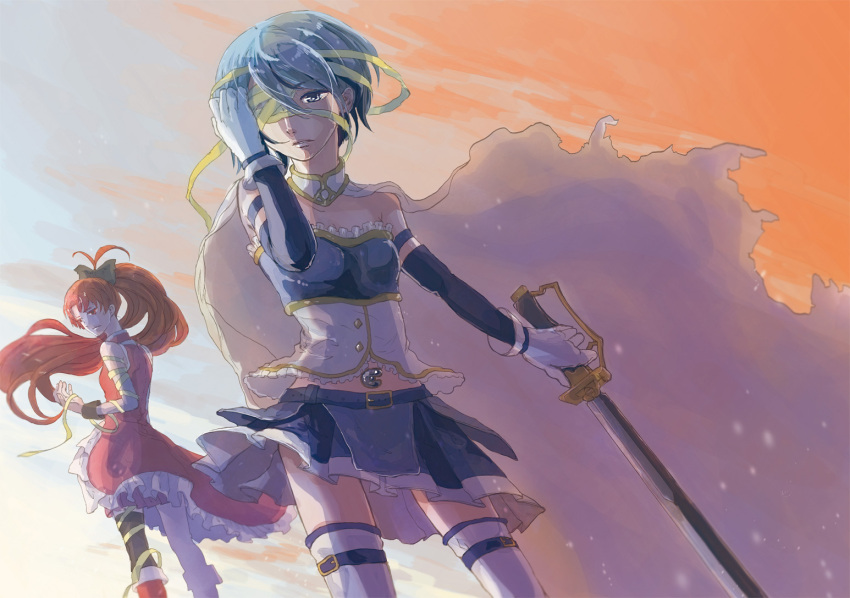 Safebooru - 2girls antenna hair armband bandage over one eye bandages ...