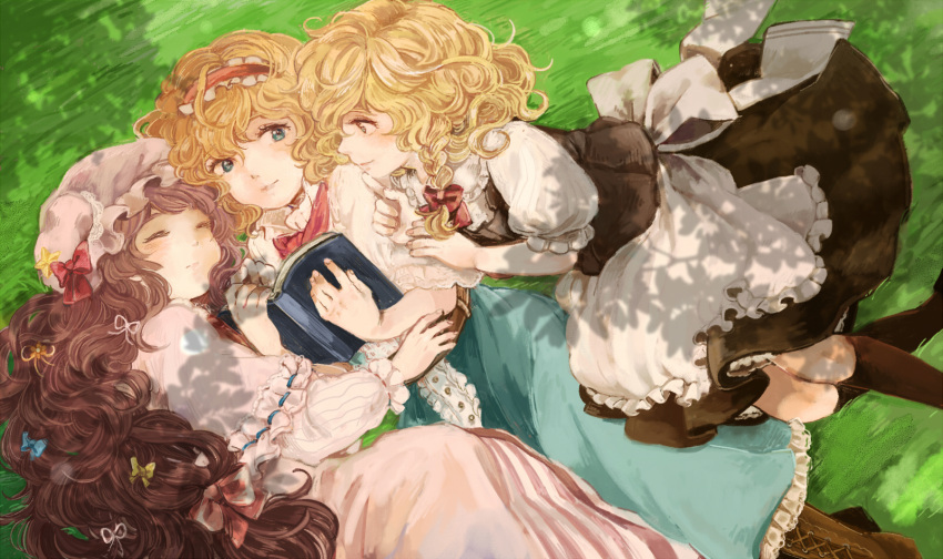 Safebooru - alice margatroid apron black legwear blonde hair blue eyes blush book boots bow ...