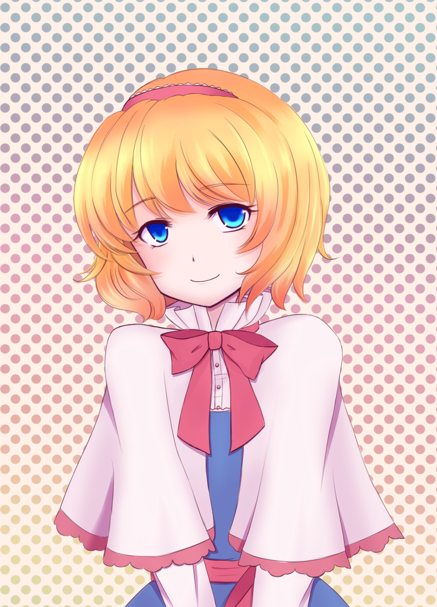 Safebooru - 1girl alice margatroid blonde hair blue eyes bow capelet dress hair bow hairband ...