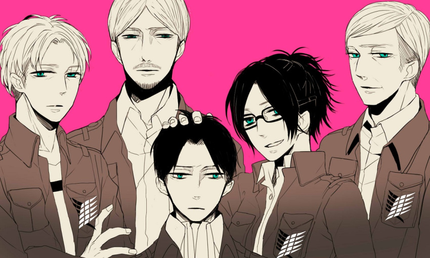 Safebooru - black hair erwin smith facial hair glasses green eyes hanji ...