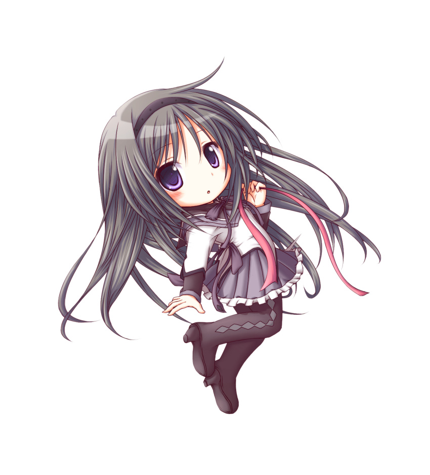 Safebooru - 1girl akemi homura argyle argyle legwear black hair chibi highres kuena long hair ...