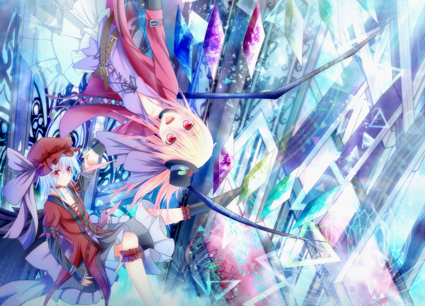 Safebooru - 2girls alternate costume bat wings blonde hair blue hair blush broken crystal ...