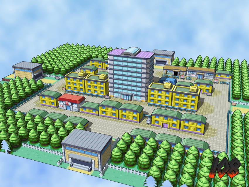 Safebooru - 3d building drew108 fence grass no humans pokemon pokemon ...