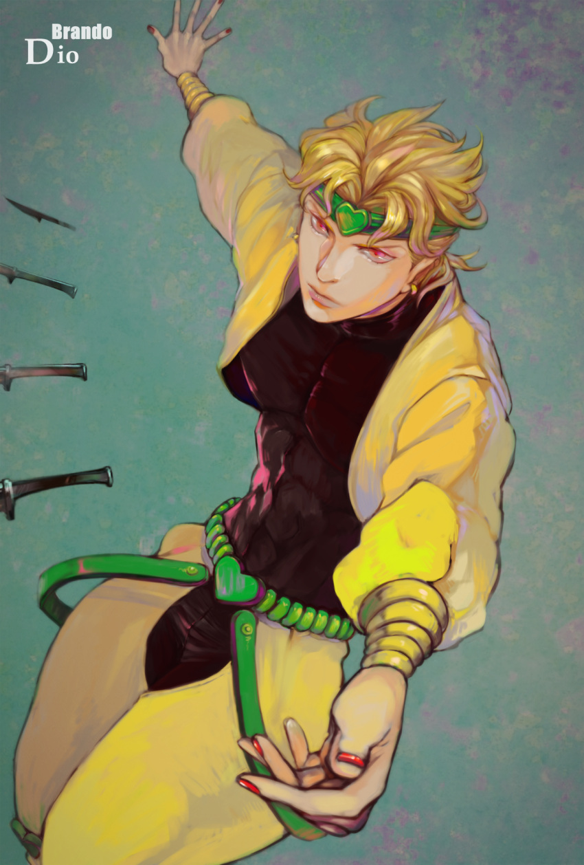 Safebooru - 1boy blonde hair dio brando headband heart jojo no kimyou na bouken knife red eyes ...
