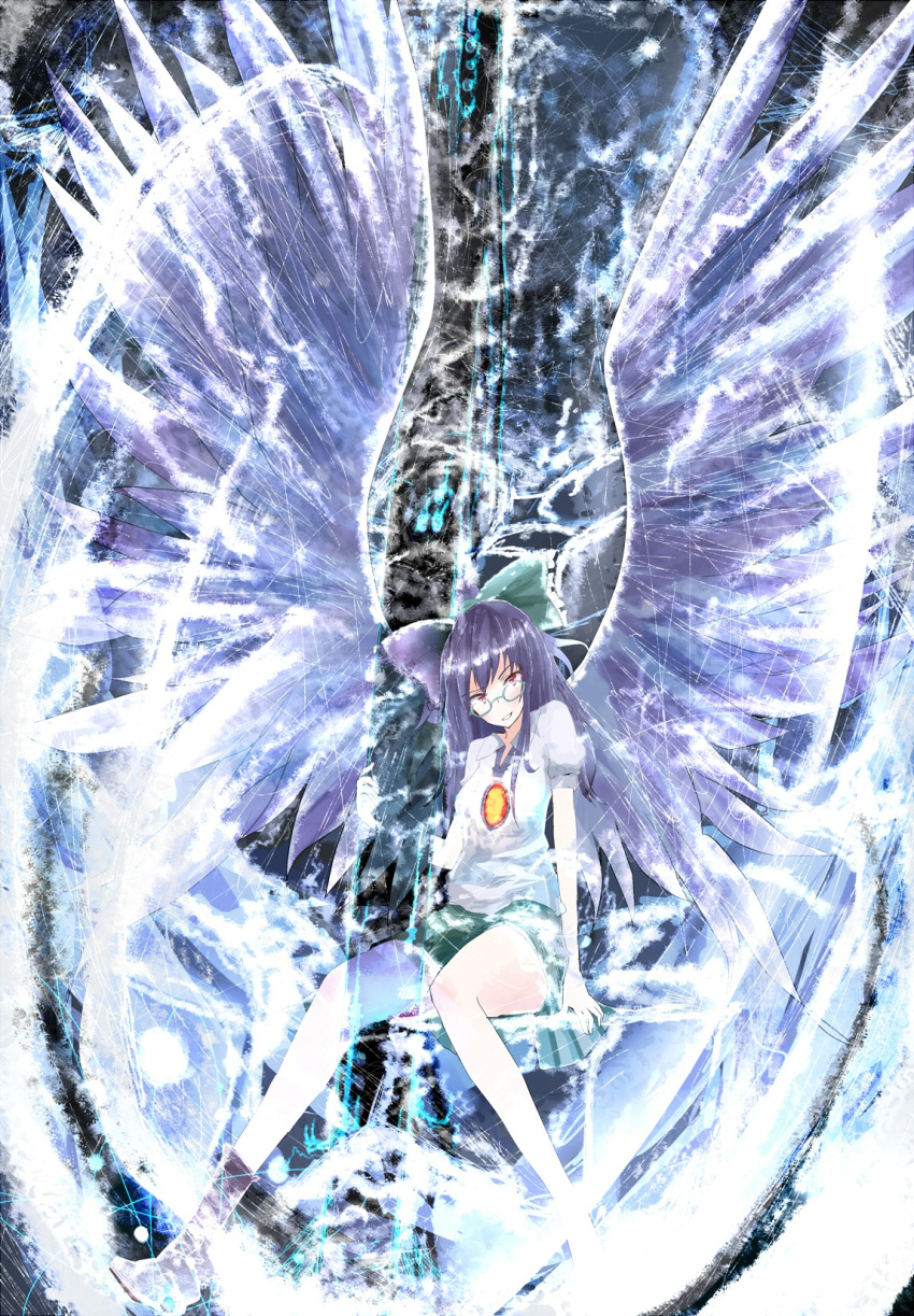 Safebooru - 1girl black hair blush bow glasses hair bow highres long ...