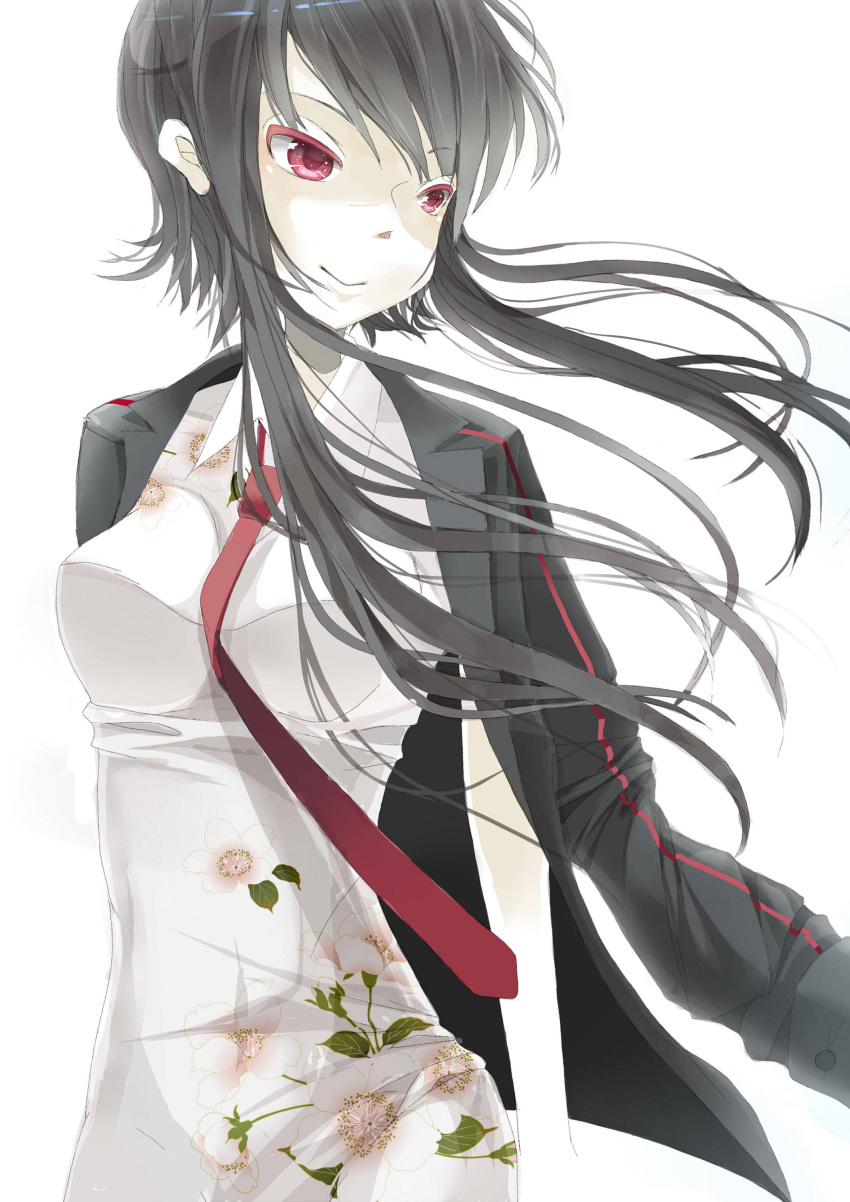 Safebooru - black hair chokopan dress jacket necktie original payot red ...