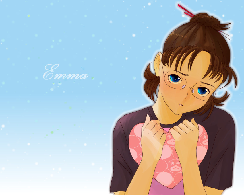 Safebooru - 0natsuha0 1girl blue eyes brown hair emma emmerich glasses ...