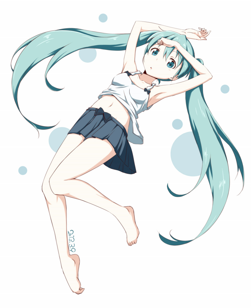 Safebooru - 1girl 39 2013 aqua eyes aqua hair armpits arms up barefoot chomo (asymmate) dated ...