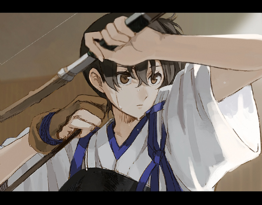 Safebooru - 1girl armor bow (weapon) brown eyes brown hair close-up ...