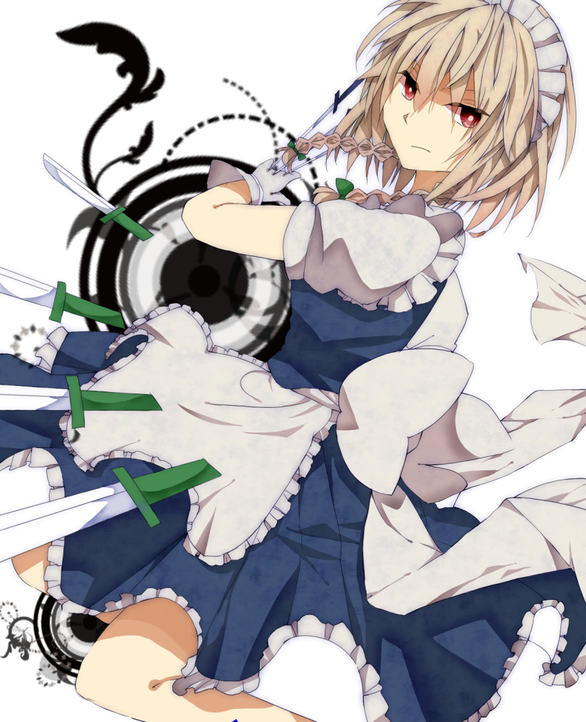 Safebooru - 1girl :/ apron dress gloves grey hair highres izayoi sakuya ...