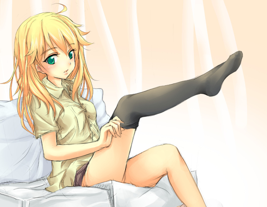 Safebooru - 1girl ahoge blonde hair blush green eyes hoshii miki idolmaster long hair solo ...