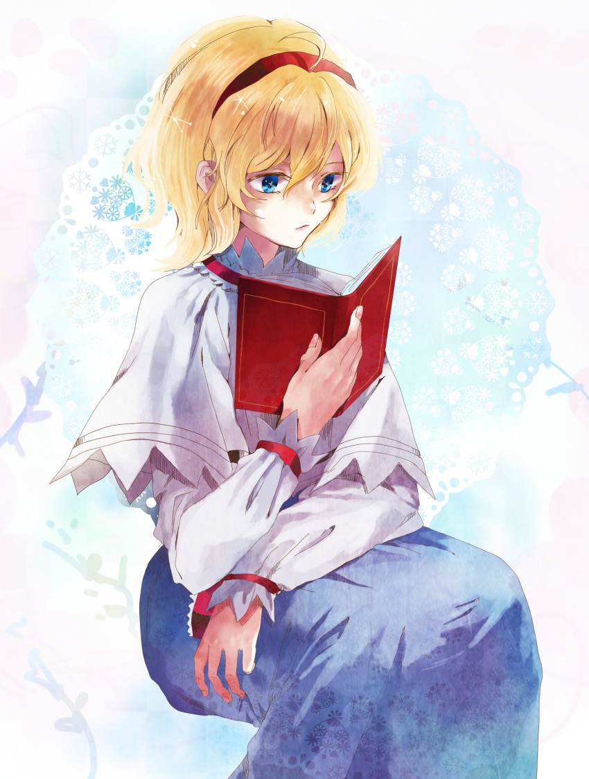 Safebooru - 1girl absurdres alice margatroid blonde hair blue eyes blush book capelet dress ...