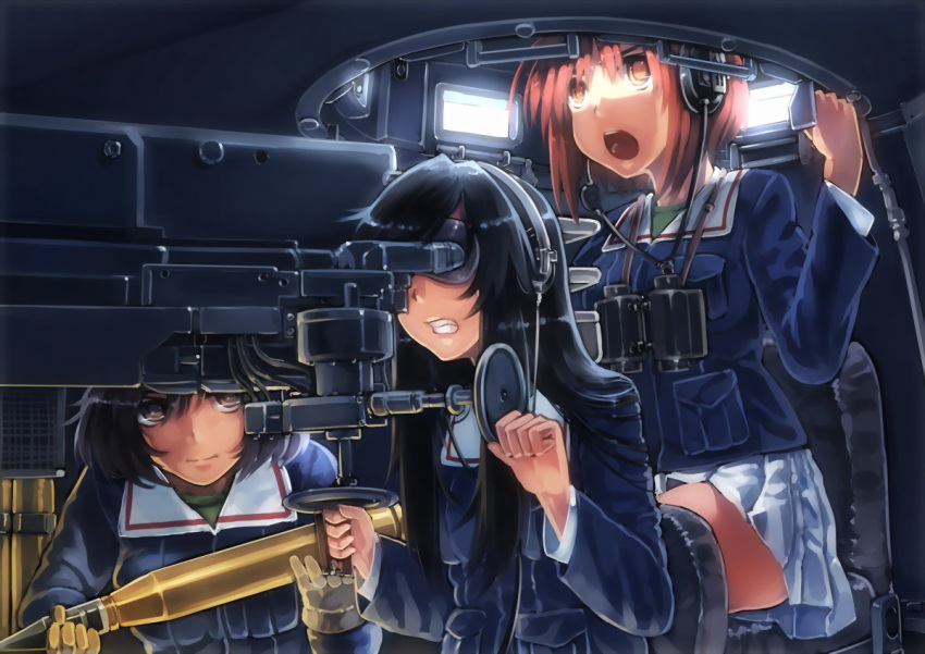 Safebooru - 3girls akiyama yukari ammunition brown eyes brown hair girls und panzer headphones ...